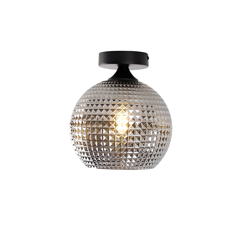 Art Deco Ceiling Light Black with Smoke Glass - Sphere