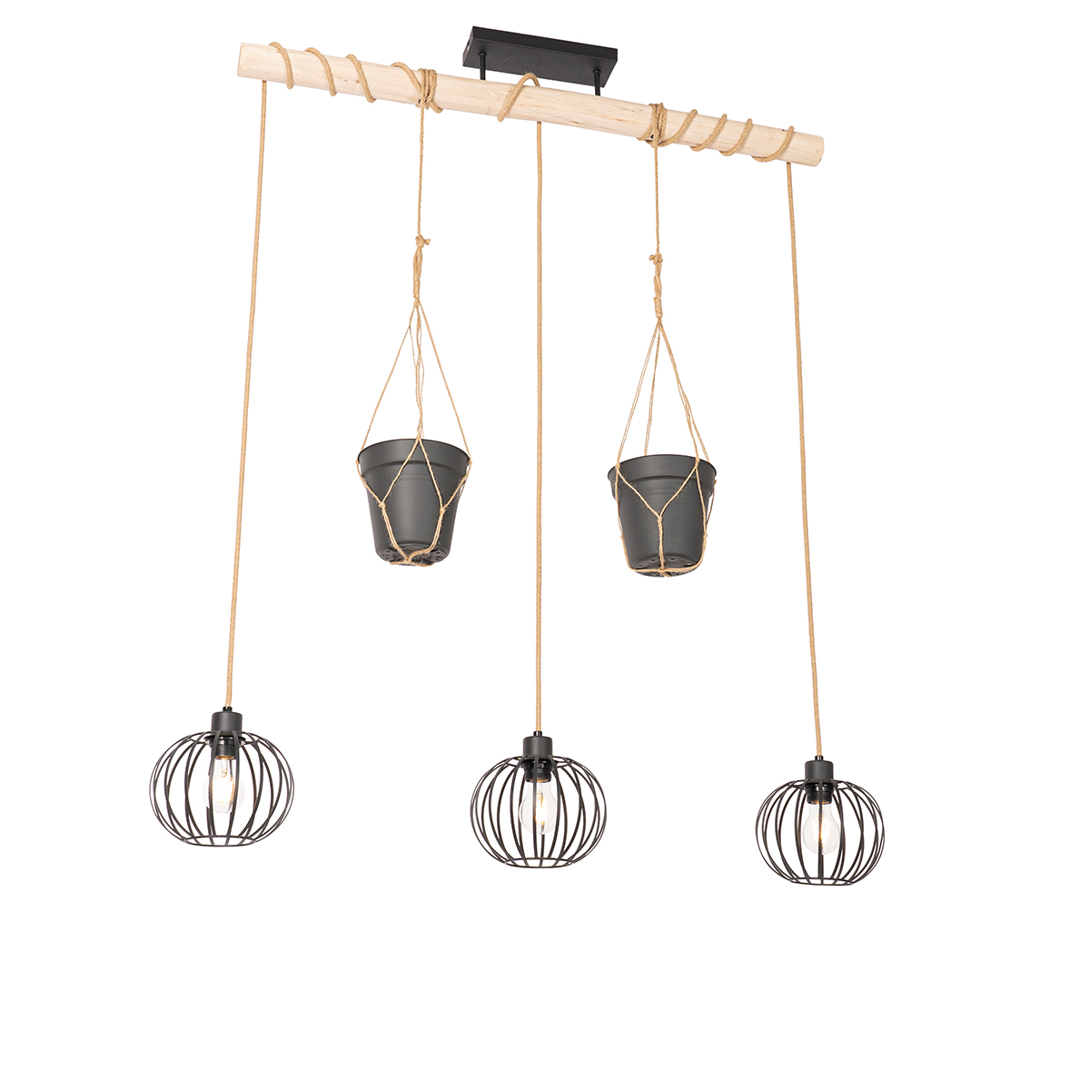 Rustic Hanging Lamp Black with Wood 3-Light - Yura