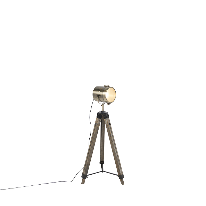 Smart Tripod Floor Lamp Wood with Studio Spotlight Incl. Wifi B35 - Braha